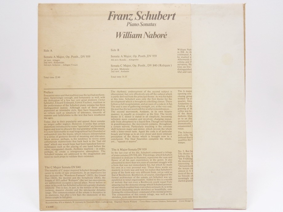 Sample Cd William Nabore Schubert Piano Sonata Lp Record Pac-2051 A ...