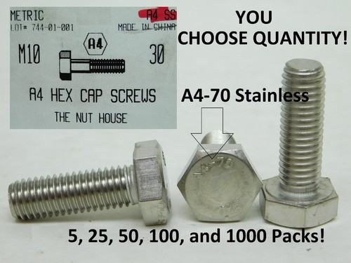 5,25,50,100,1000! M10-1.5 x 30mm SS316 A4-70 Stainless Hex Head Metric ...
