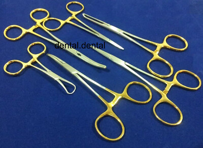CANINE FELINE SPAY PACK SURGICAL INSTRUMENTS KIT WITH GOLD HANDLE 6 PCS ...