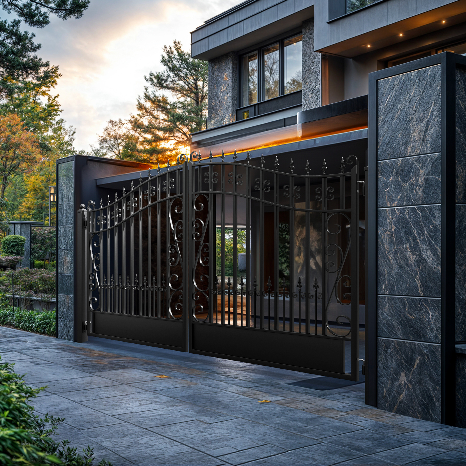 ZUMI 12x6 ft. Dual Swing Gates for Driveway Heavy Duty Outdoor Steel ...