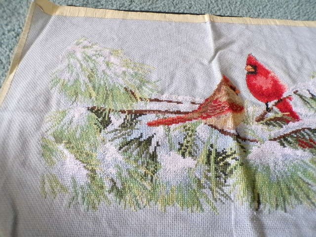 Vintage Needlepoint Cardinal Birds on a Snow Covered Branch - Finished ...