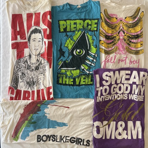 Lot 5 Y2K VTG Hot Topic Baby Tee Bands Pierce The veil Fall Out Boy OM ...