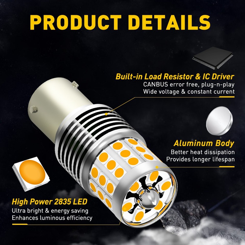 BAU15S PY21W LED 581 2PCS Car Indicator Amber Canbus Light Bulbs Signal ...