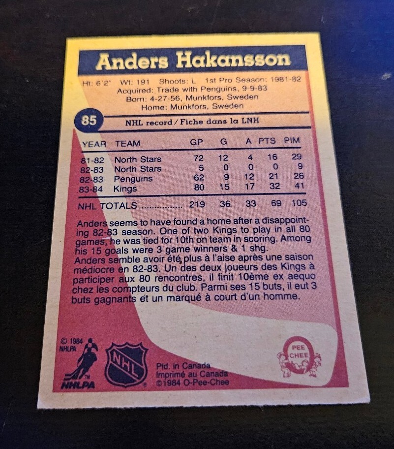 1984-85 O-PEE-CHEE #85 ANDERS HAKANSSON - EX - LA Kings - Free Shipping | eBay
