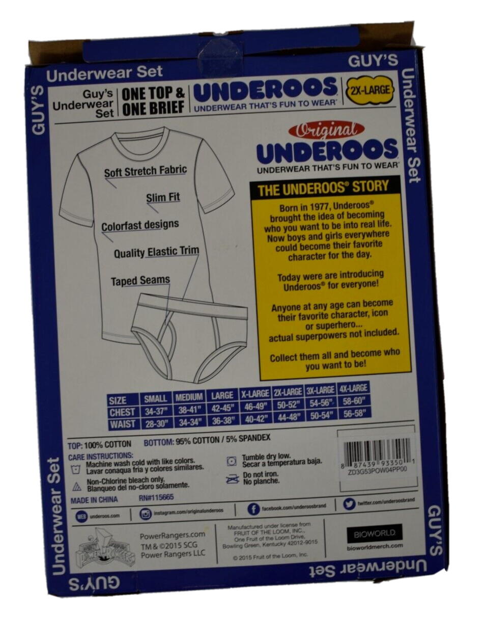 Underoos Mens Mighty Morphin Power Rangers Shirt/Brief Set NIB 2XL | eBay