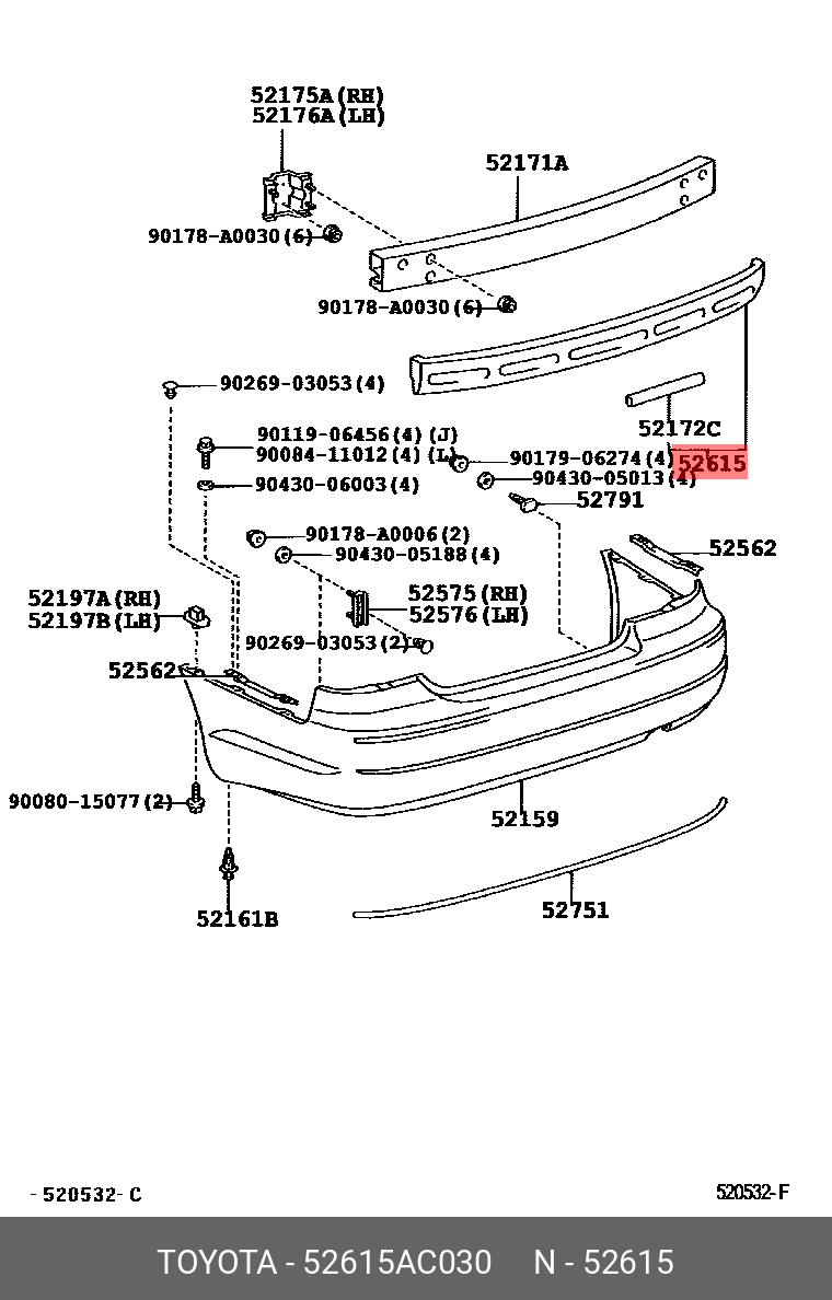 Genuine OE absorber, rear bumper energy, 52615AC030 for TOYOTA 52615 ...