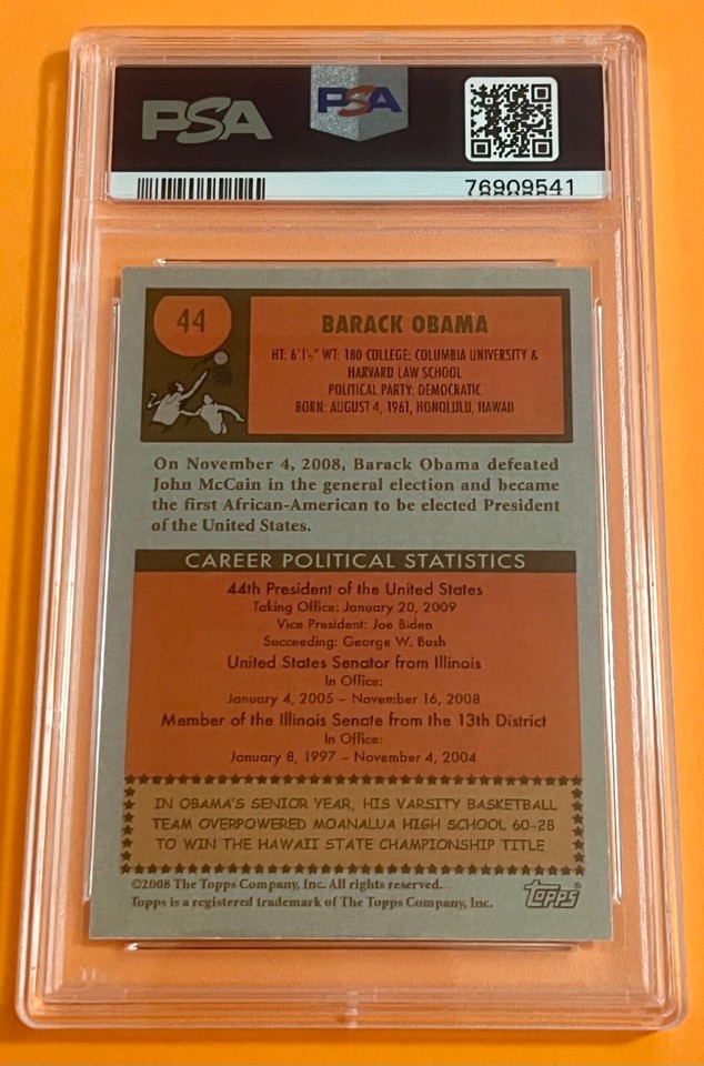 Barack Obama 2008 Topps HS Hawaii All Star #44 SSP Rookie Card RC PSA 8 ...