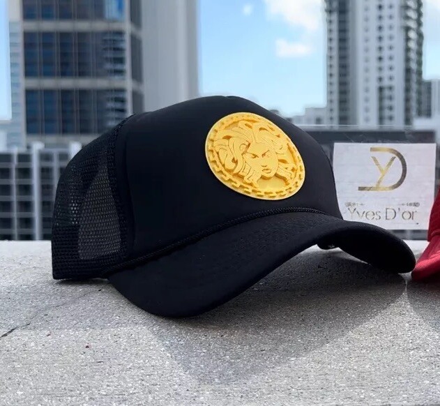 Medusa Trucker Hat - Black Hat -Yves Versac Custom Gold Symbol - Brand ...