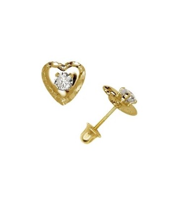 14k Yellow Gold Zircon Heart Baby Screw Back Stud Earrings | eBay