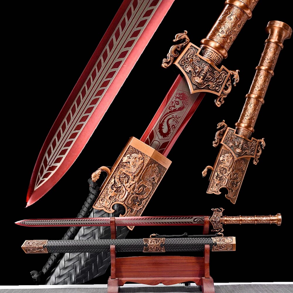 Red Manganese Steel Dragon Blade Chinese KUNGFU Tai Chi Sword Double ...
