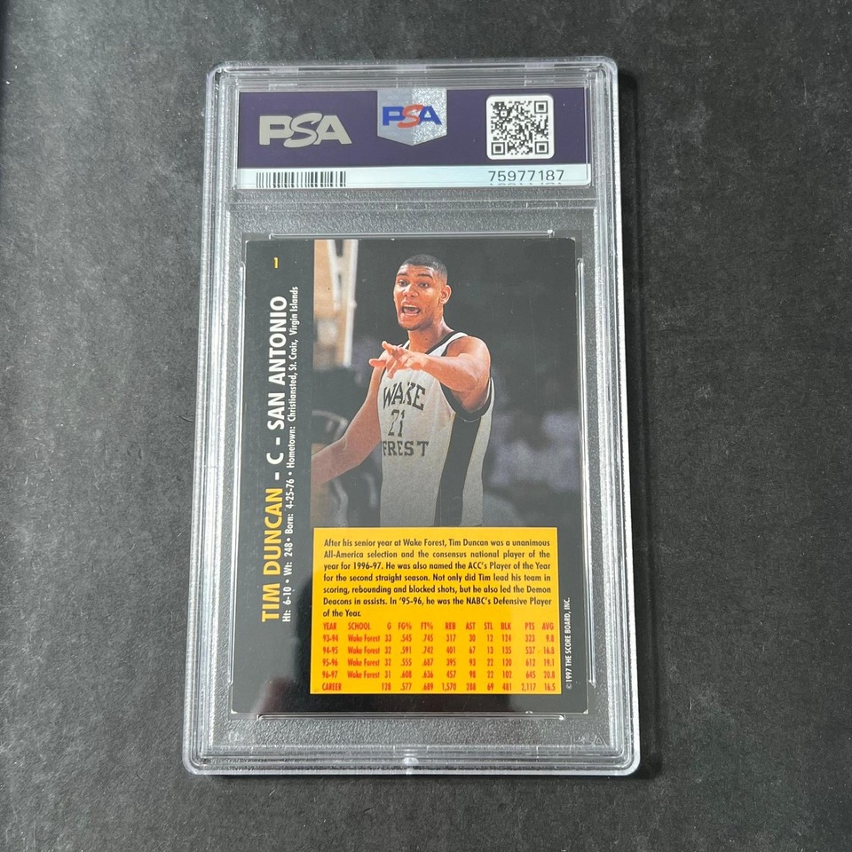 1997 Basketball Rookies #1 Tim Duncan Signed Card AUTO PSA/DNA Slabbed ...