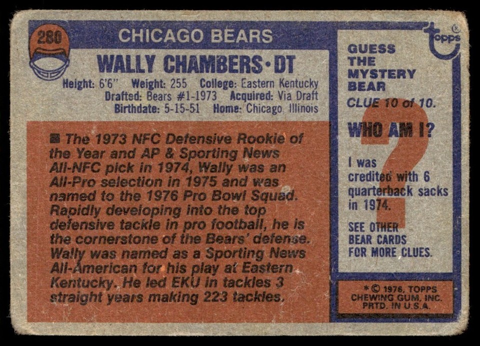 1976 Topps Wally Chambers Chicago Bears #280 | eBay