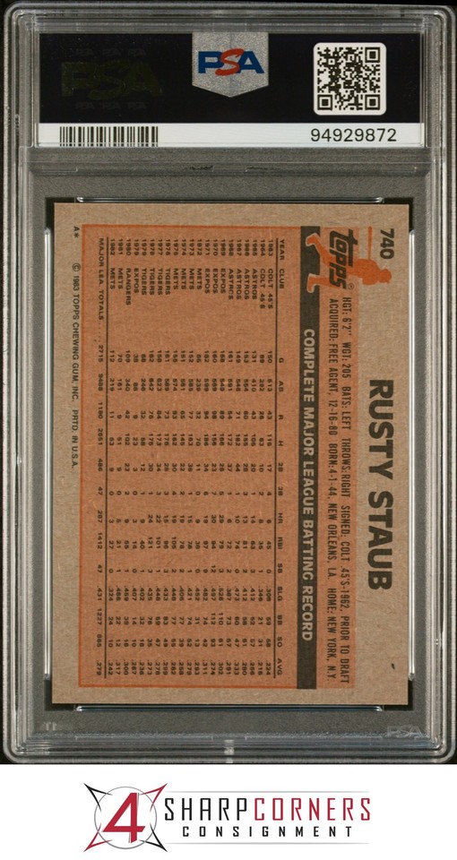 1983 TOPPS #740 RUSTY STAUB METS PSA 9 | eBay