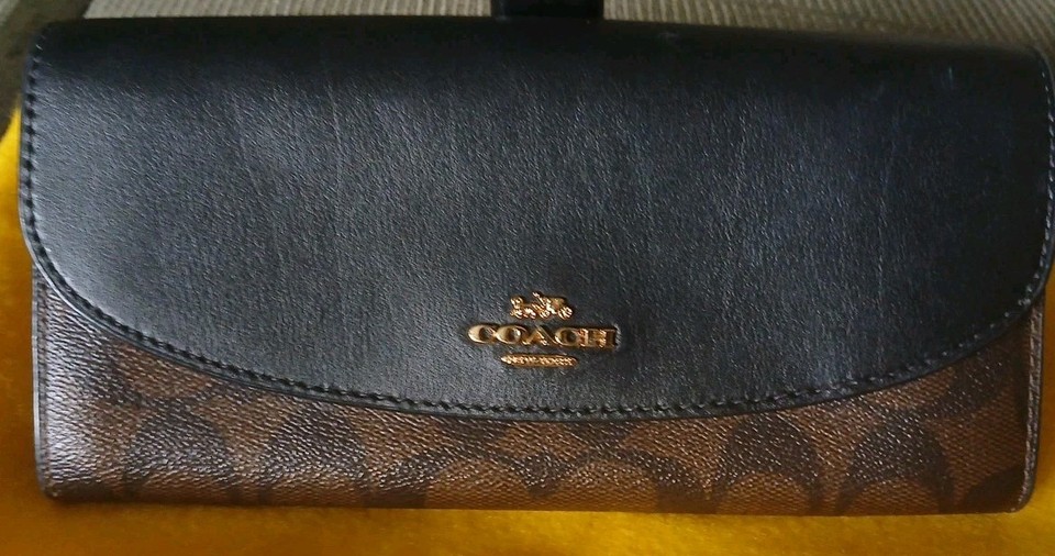 Coach Slim Envelope Wallet in Signature Brown Black Style 3034 | eBay