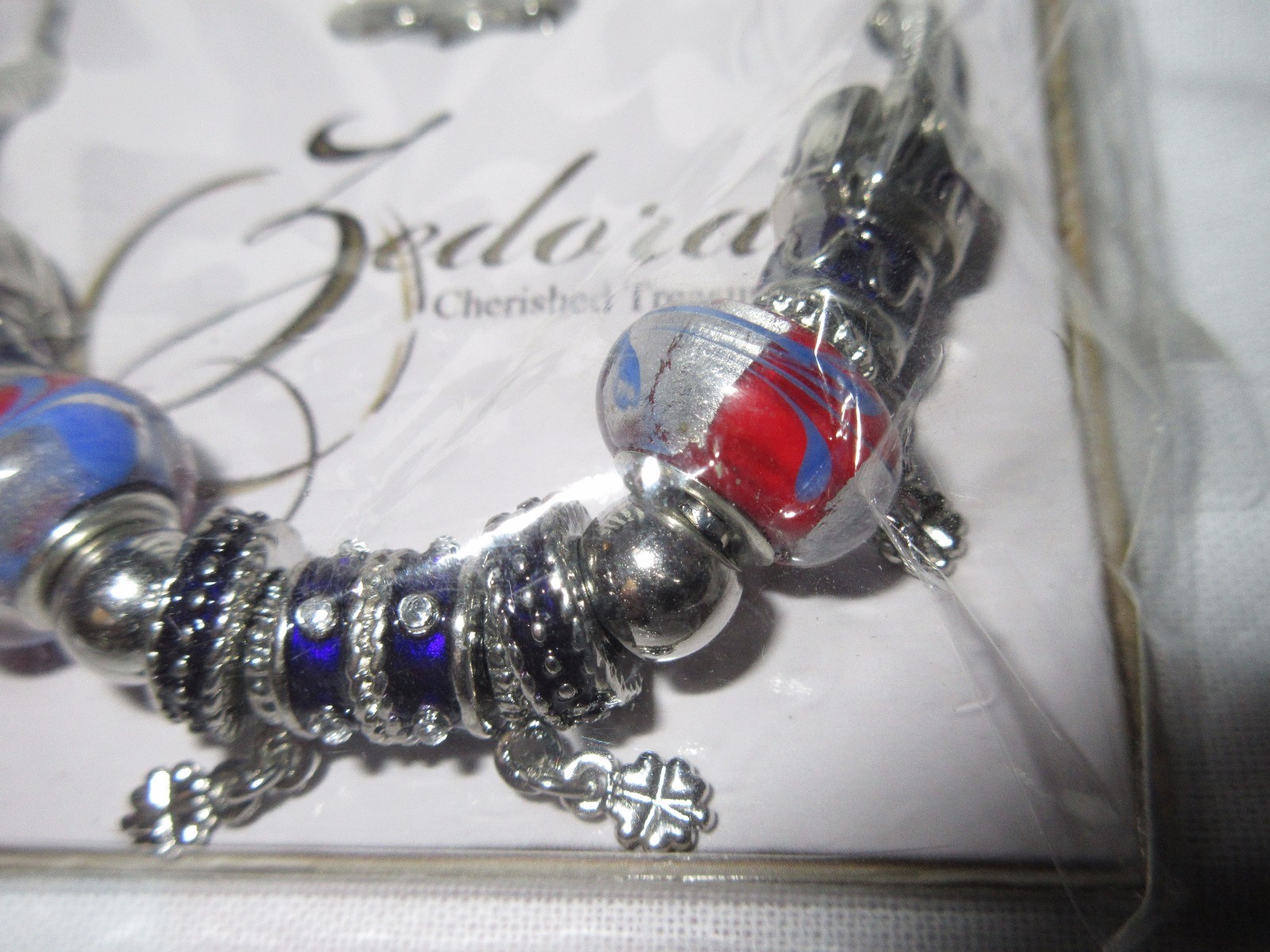 Charm Bracelet, Stainless, Silver, Blue & Red Beads Zedora Cherished ...
