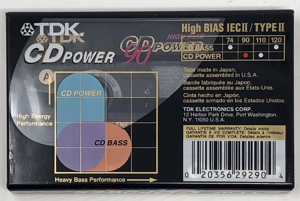 TDK CD Power High Bias 90 Min Blank Audio Cassette Tape TYPE II TDK PWR ...