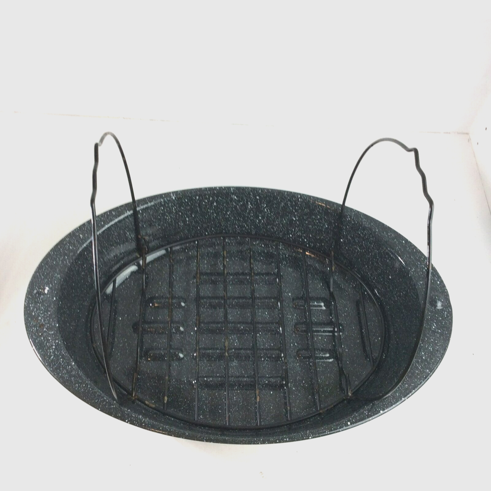Vintage Large Heavy Duty Oval Black Enamel Speckled 3 piece Turkey ...