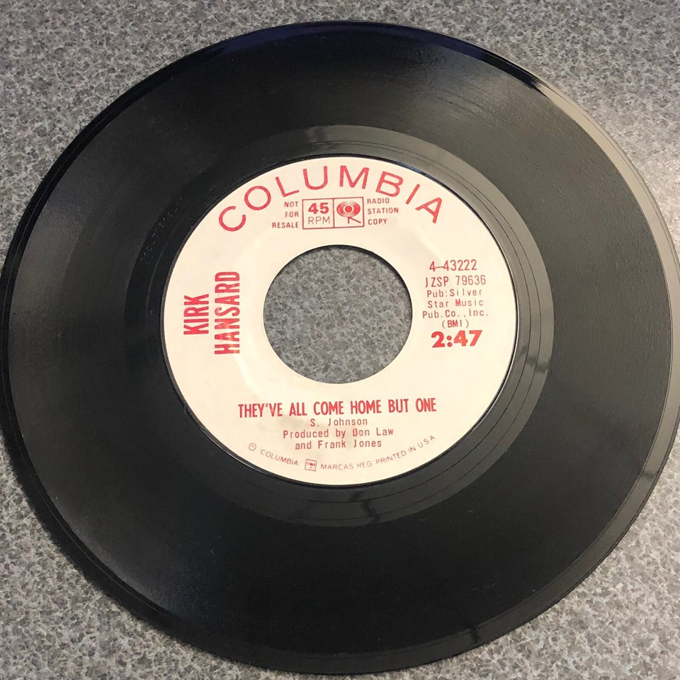 KIRK HANSARD Vinyl 45 RPM Record COLUMBIA 4-43222 RARE PROMO VG+ Folk ...