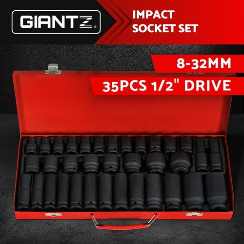 Giantz 35pcs 1/2" Drive Deep Impact Socket Set CR-V Steel Metric ...
