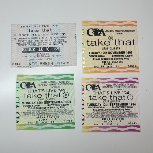 Vintage Take That Concert Tickets x4 Bundle 1993 That's Live Tour 1994 ...
