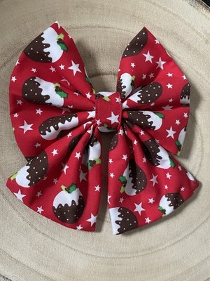 Handmade large Christmas puddings dog sailor bow tie slide on collar | eBay