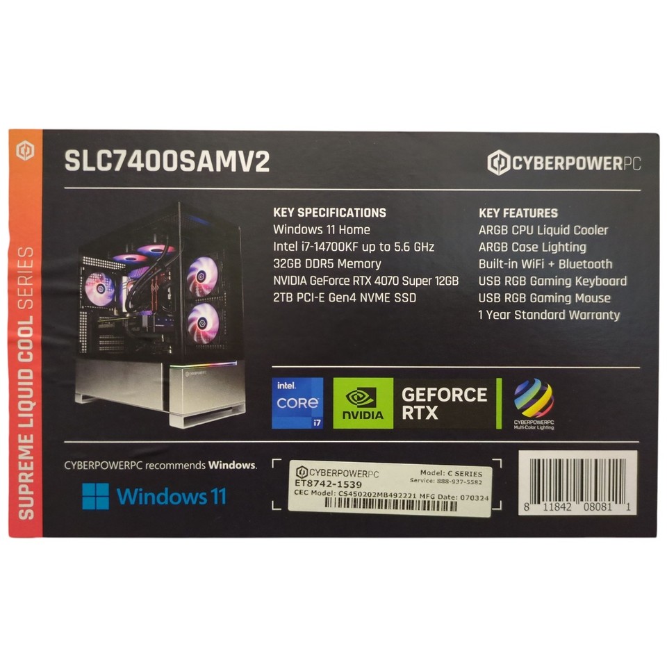 CYBERPOWERPC Intel Core i7, 32GB DDR5, 2TB SSD, GeForce RTX 4070 Gaming ...