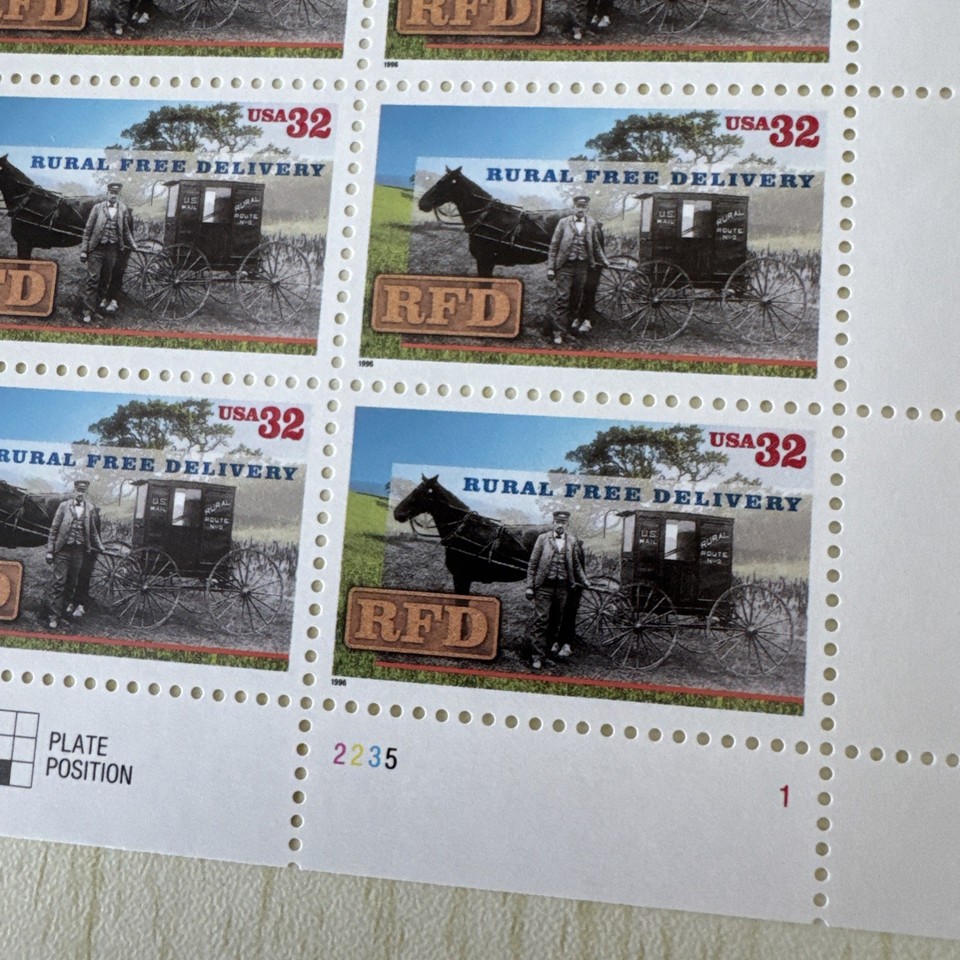 US Postage Stamps 32c Sheet RFD Rural Free Delivery 20 Stamps MNH Free ...