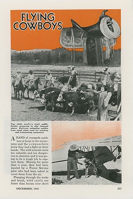 1940 Magazine Article Flying Cowboys Use Airplanes & Advances ...