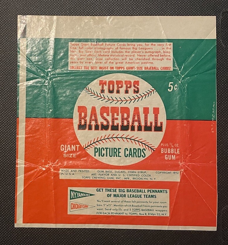 1952 Topps Baseball Wax Pack Wrapper 5 Cent Mantle Rookie Year ORIGINAL ...
