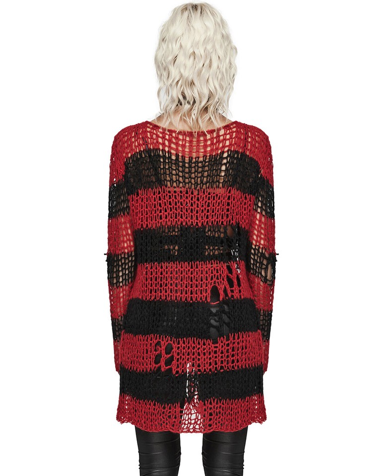Punk Rave Womens Gothic Grunge Striped Shredded Cardigan Sweater Top ...