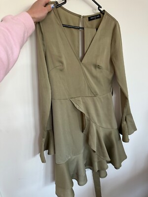 Womens Preowned White Fox Boutique Khaki Longsleeve Short Flowy Dress ...