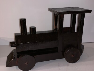 Large Wooden Wood Train Engine Hand Made Homemade Stained Stain 15"x9 ...
