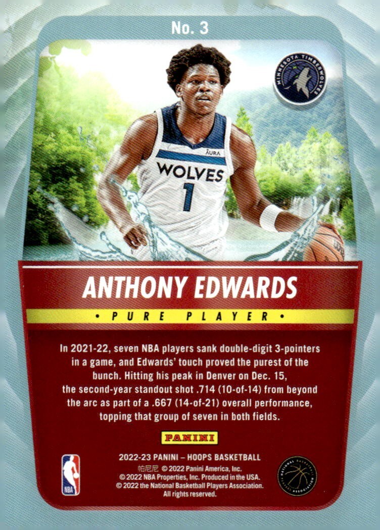 2022-23 Panini NBA Hoops Pure Players #3 Anthony Edwards - Wolves | eBay