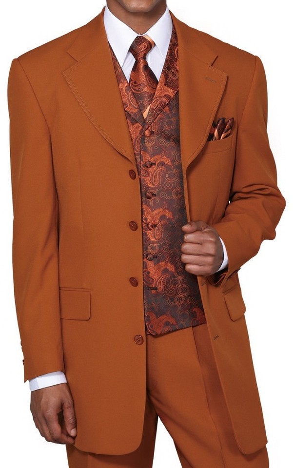 Men's 4 Button Fashion Suit With Woven Vest&Tie Two Side Vents Style ...