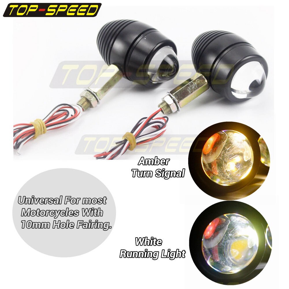 2X LED Motorcycle Turn Signal Indicator Amber Blinker Lamp For 10mm ...