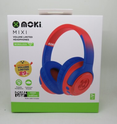 Moki Mixi Volume Limited Wireless and Wired Headphones- Blue/ Red ...