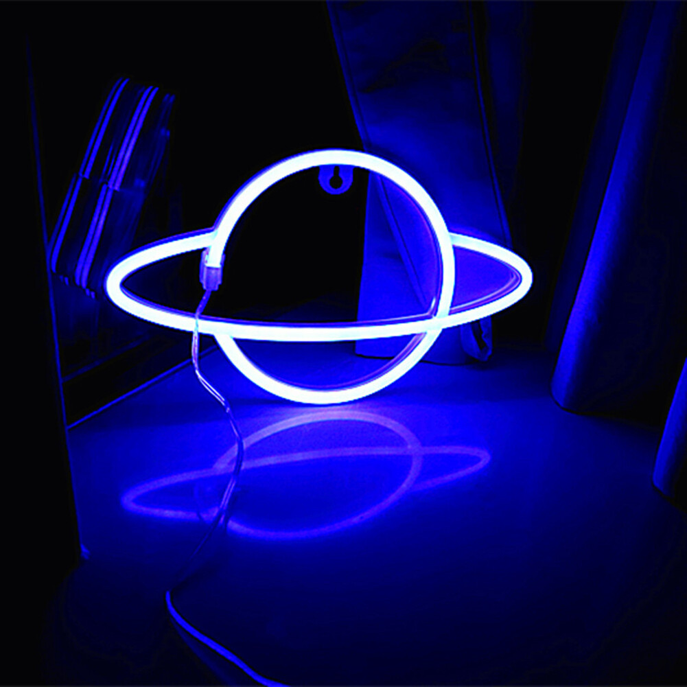 Elliptical Planet Shaped Sign Neon Lamp LED Dual Use Night Light Decor ...