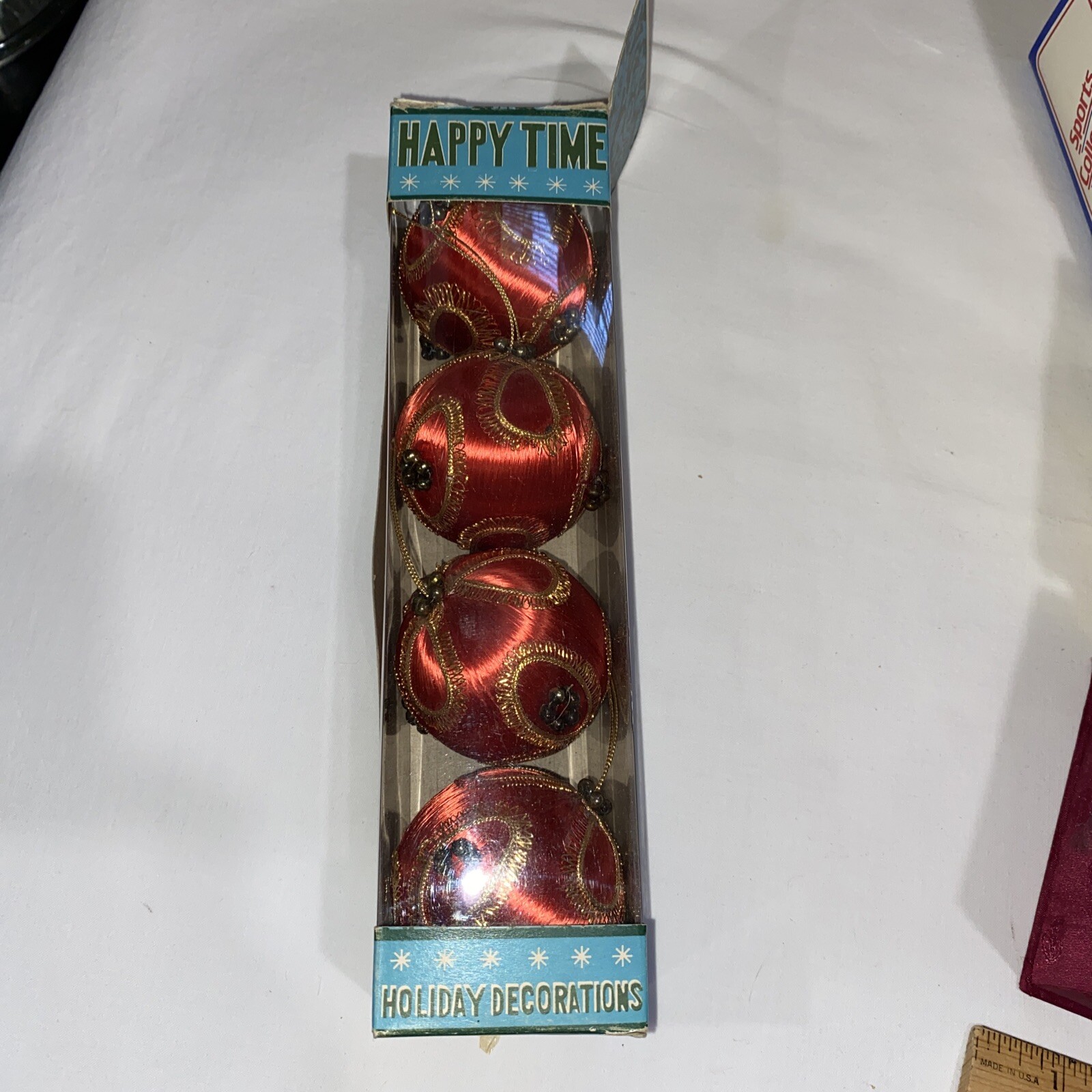 4 Vintage Happy Time Holiday Decoration Commodore Christmas Ornaments ...