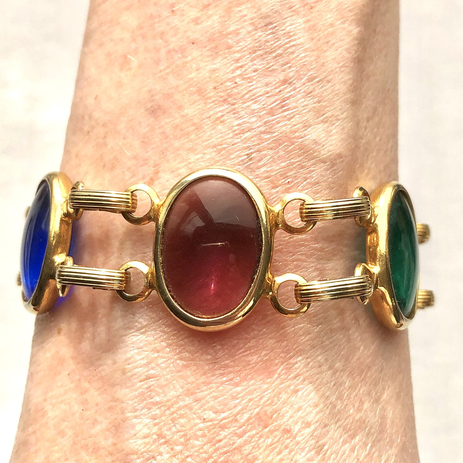 Large Bezel Set Bracelet Candy Color Retro Glam Boho Jewelry Adjustable ...