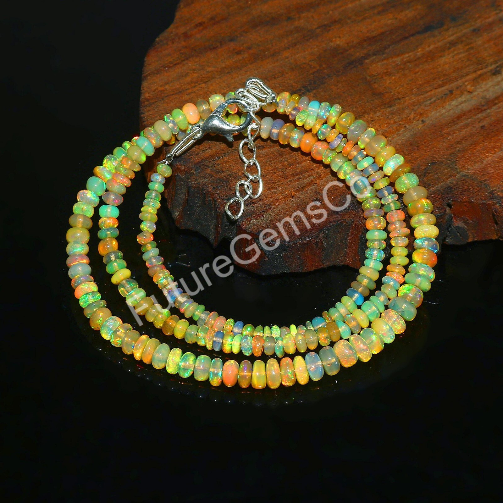 Smooth Opal Beads Gemstone Yellow Fire opal Welo Opal Beaded Necklace ...