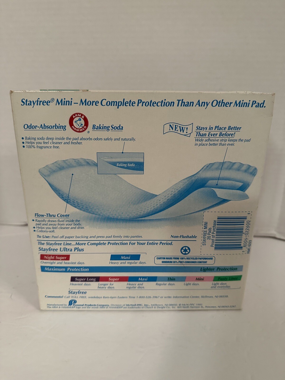 Vintage 1991 Stayfree Mini Pads Light Days 20 TV Movie Prop Baking Soda ...