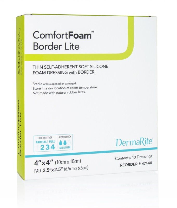 DERMARITE 1 BX/10 EA ComfortFoam Silicone Foam Border Lite Dressing, 4 ...