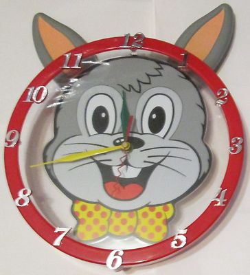 Whimsical Bunny Rabbit Pendulum Swinging Ears Wall Clock with Second ...