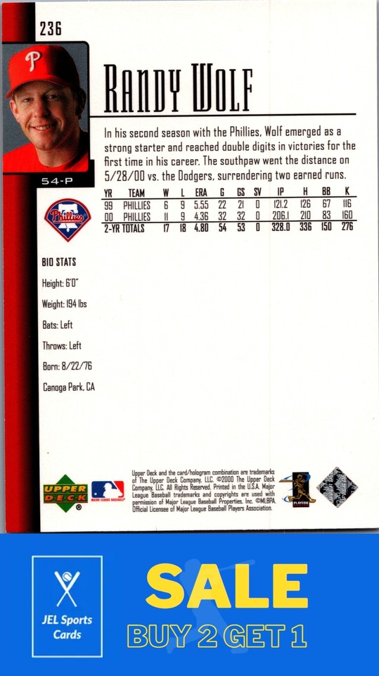 2001 Upper Deck #236 Randy Wolf | eBay