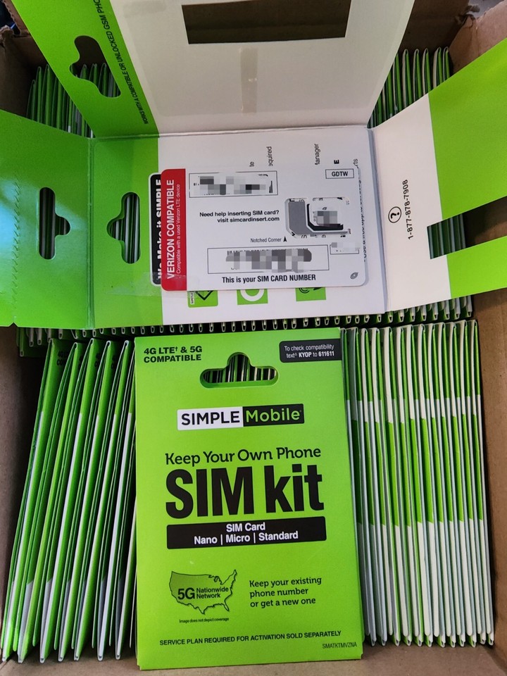 Lot of 50 Triple Cut Simple Mobile SIM cards (nano, micro and standard ...