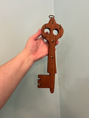 Vintage Key Shaped Key Holder Wall Hanging Wood 13" Solid Wood Hard ...