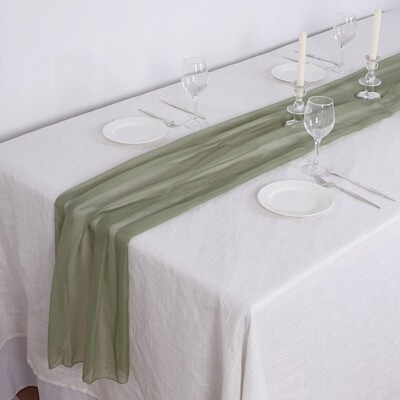 72" Dusty Sage Chiffon Extra Long Table Top Runner Wedding Banquet ...