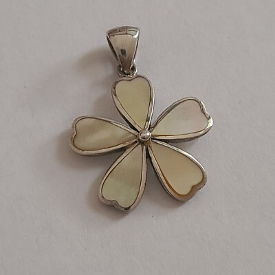 DESIGNER SX SIGNED STERLING SILVER MoP SHELL FLOWER PENDANT 925 | eBay