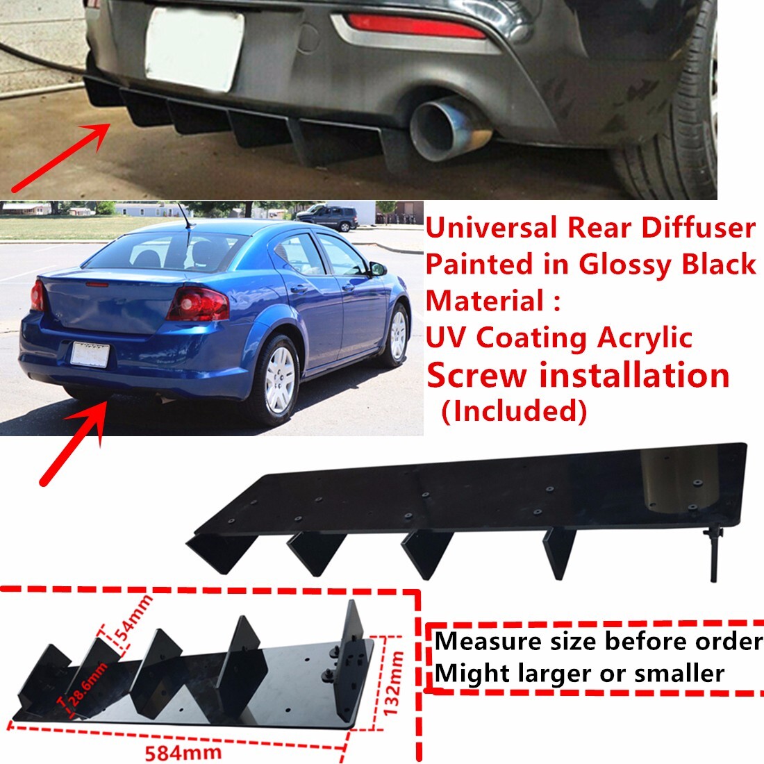 23x5" Universal Rear Diffuser Shark 5 Fin Kits For Dodge Avenger 2011 ...