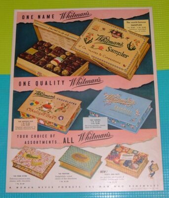 1949 PRINT AD / WHITMAN'S SAMPLER CANDY CHOCOLATES Fruits & Nuts ...